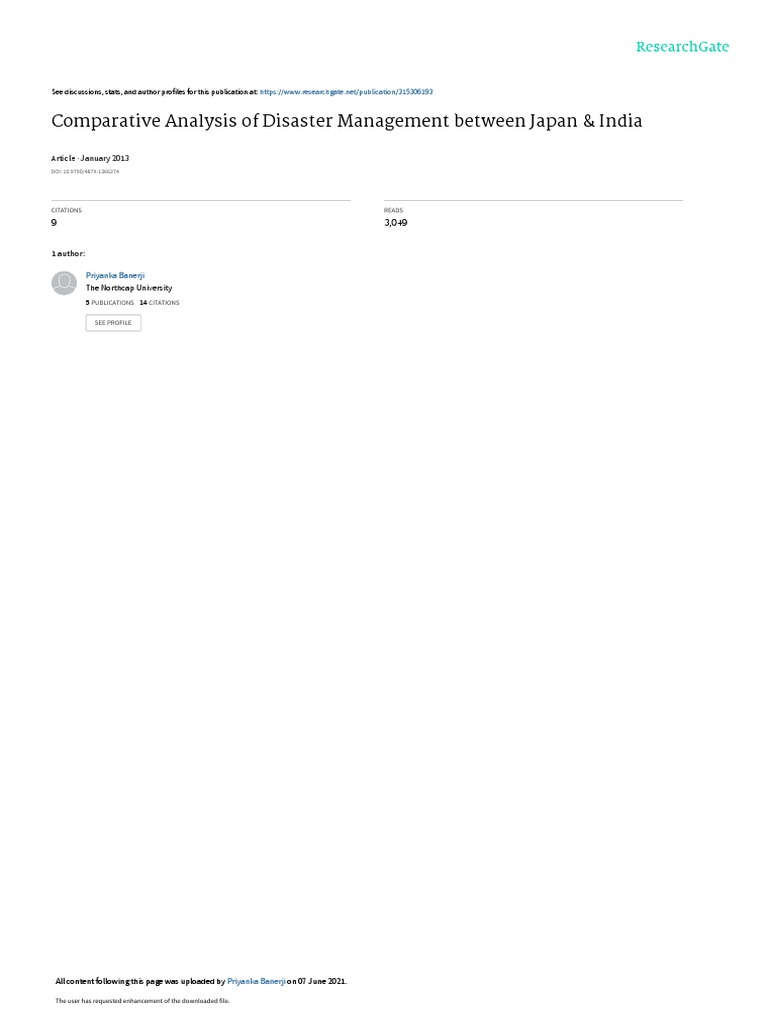 Japan vs India: Disaster Management Analysis | PDF | Natural Disasters | Emergency Management