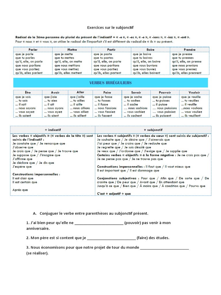 Exercices Sur Le Subjonctif | PDF | Maison et jardin