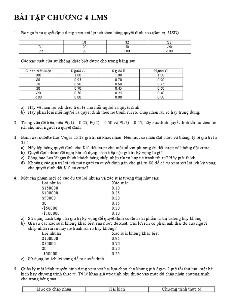 BÀI TẬP CHƯƠNG 4-LMS | PDF