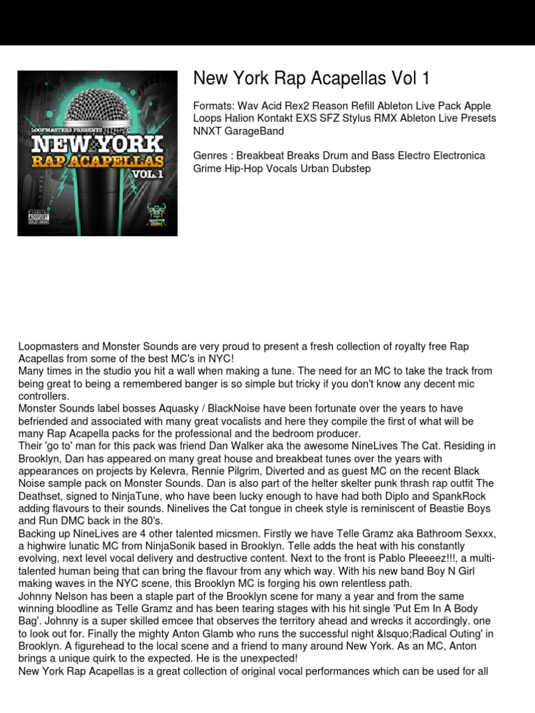 New York Rap Acapellas Vol 1 | PDF | Hip Hop Music | Performing Arts