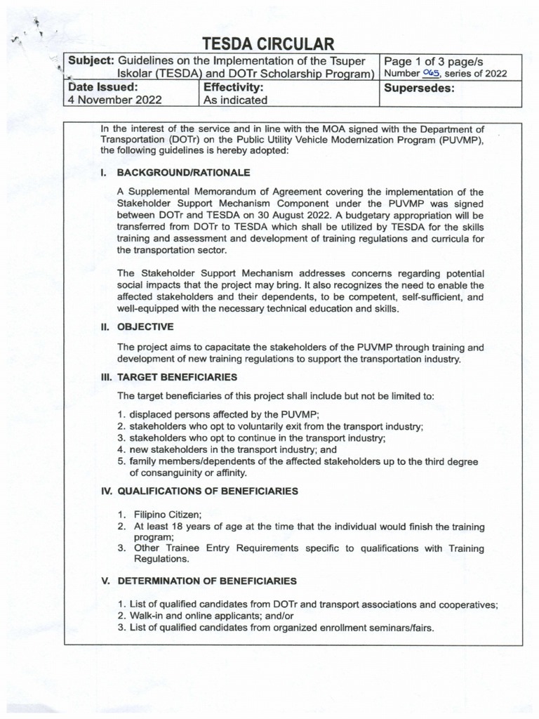 TESDA Circular No. 065-2022 | PDF | Government