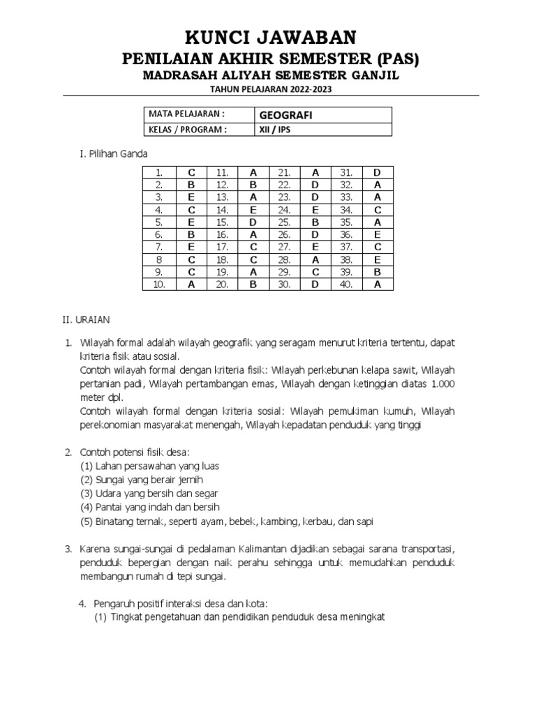 13 - KJ - Geografi 12 PAS GJL - 2022-2023 | PDF