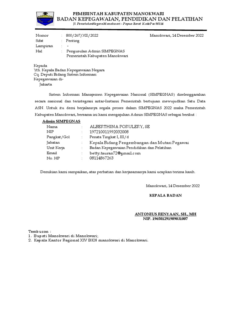 Format Surat Permohonan Usulan Simpenas | PDF
