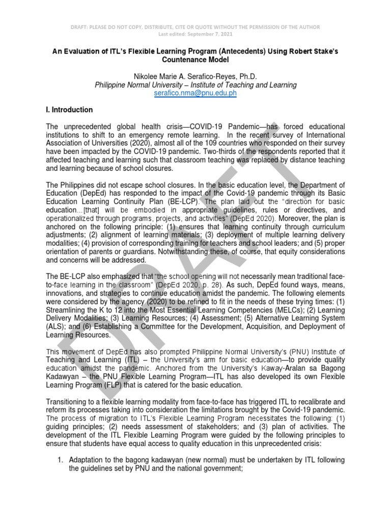 An Evaluation of ITLs Flexible Learning | PDF | Evaluation | Survey ...