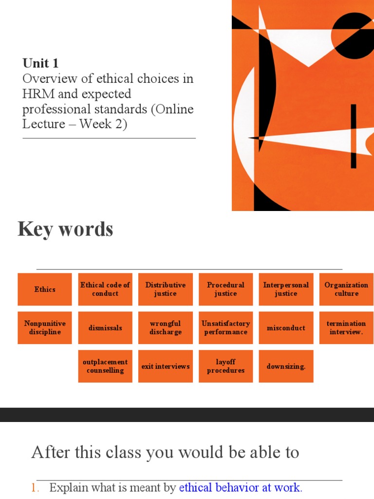 Unit 1: Overview of Ethical Choices in HRM and Expected Professional Standards (Online Lecture ...
