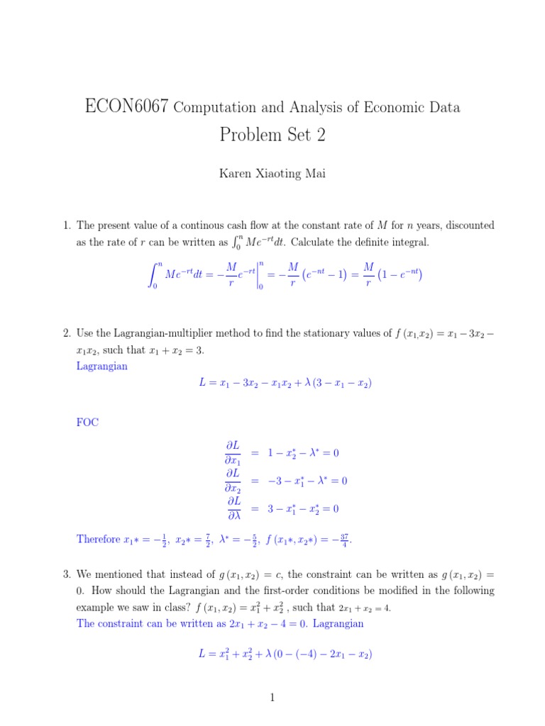 ECON6067 Problem Set 2 Solution | PDF | Analysis | Statistics