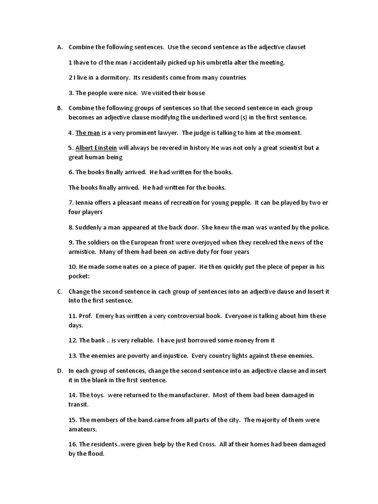 Combine sentences with relative clauses | PDF