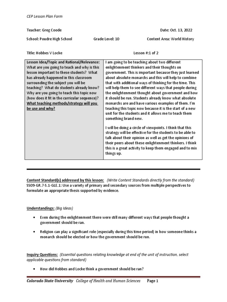 Lesson 1 | PDF | John Locke | Educational Assessment