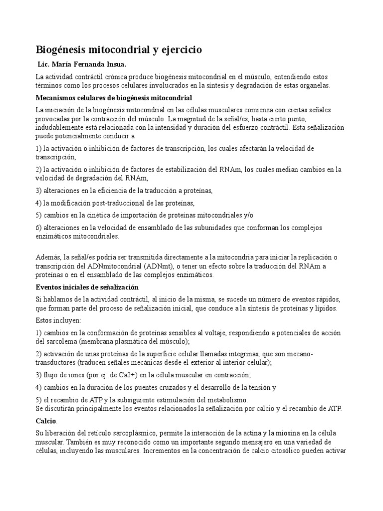 Biogénesis Mitocondrial y Ejercicio | PDF | Mitocondria | Transducción ...