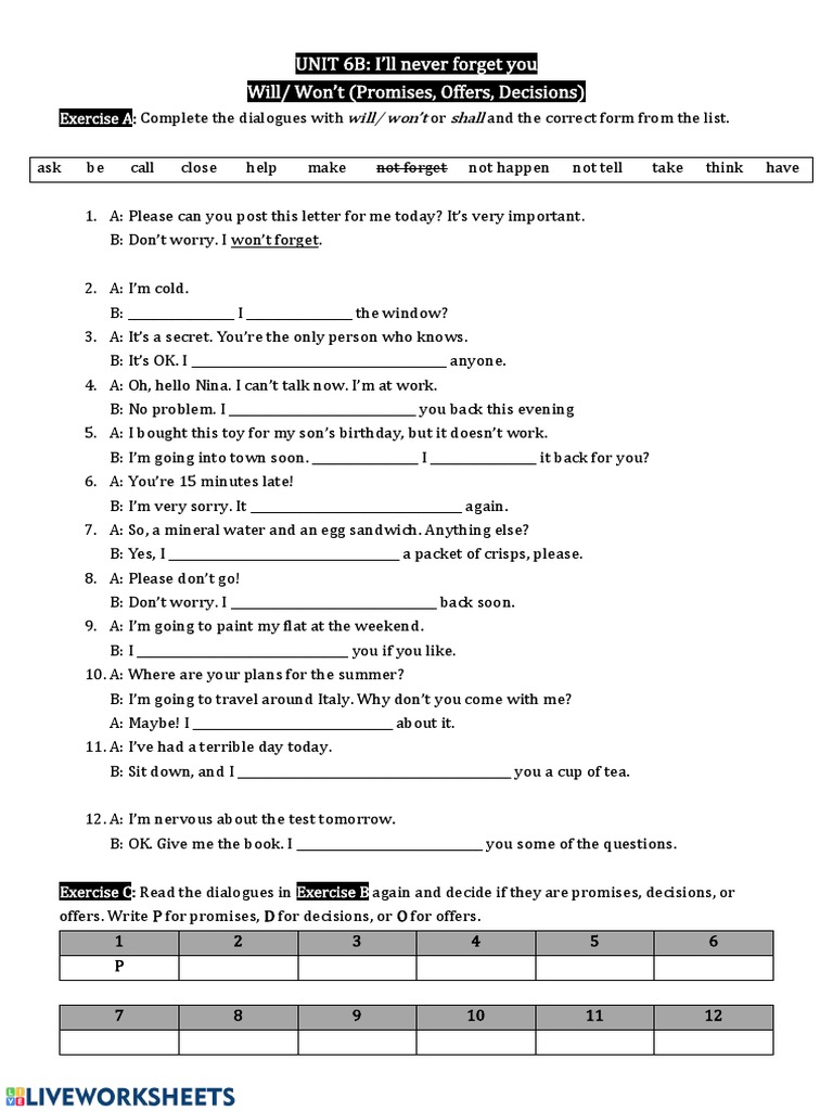 Promises, Offers, Decisions: Will/Won't Exercise | PDF