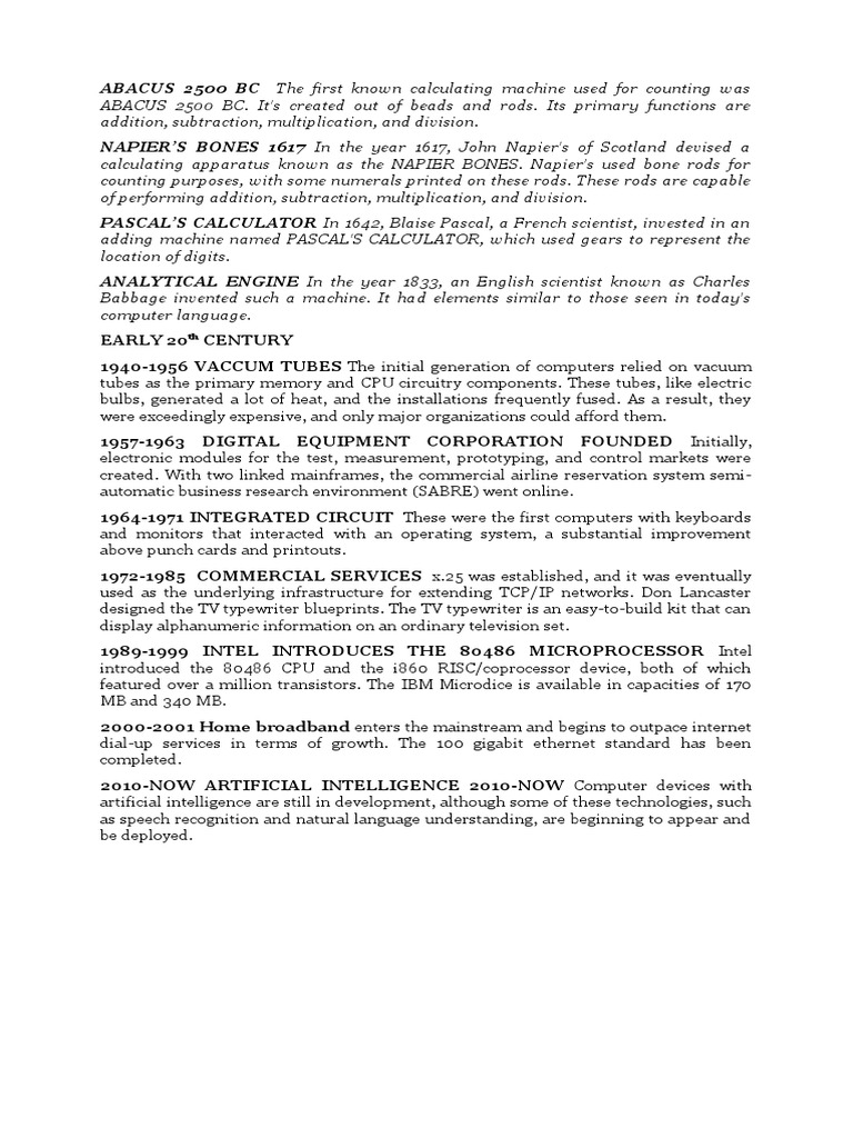 Timeline of The History of Computer | PDF | Calculator | Information Age