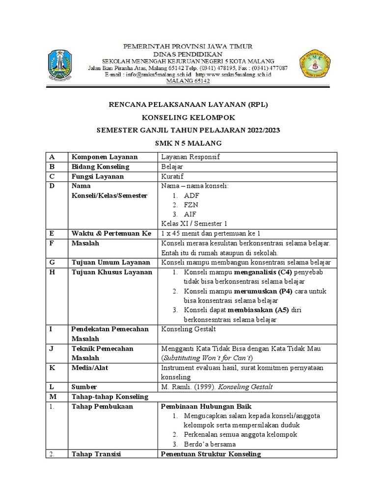 RPL Konseling Kelompok (Gestalt) - Kelompok 3 | PDF