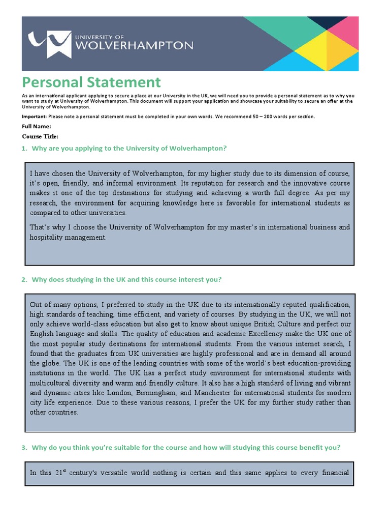 Personal Statement for Wolverhampton University | PDF | Accounting ...