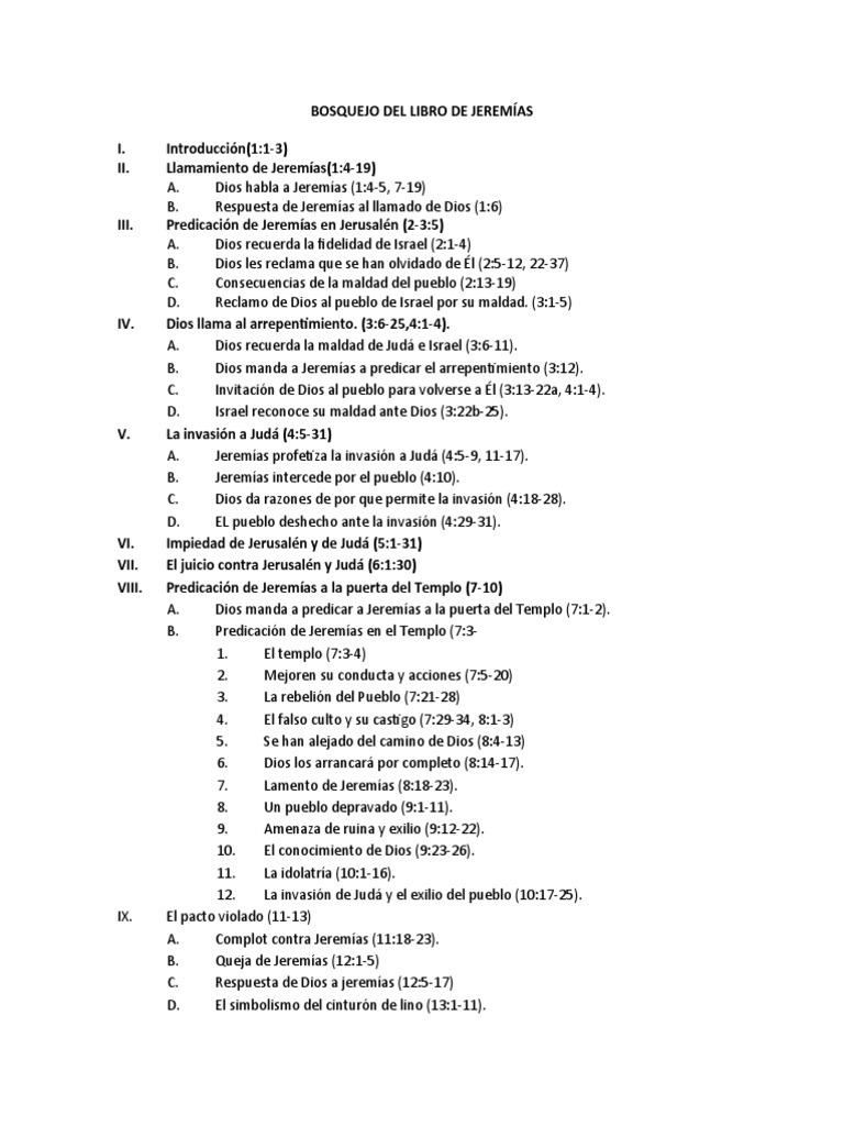 Bosquejo Del Libro de Jeremías | PDF | Jeremías | Profetas de la Biblia ...