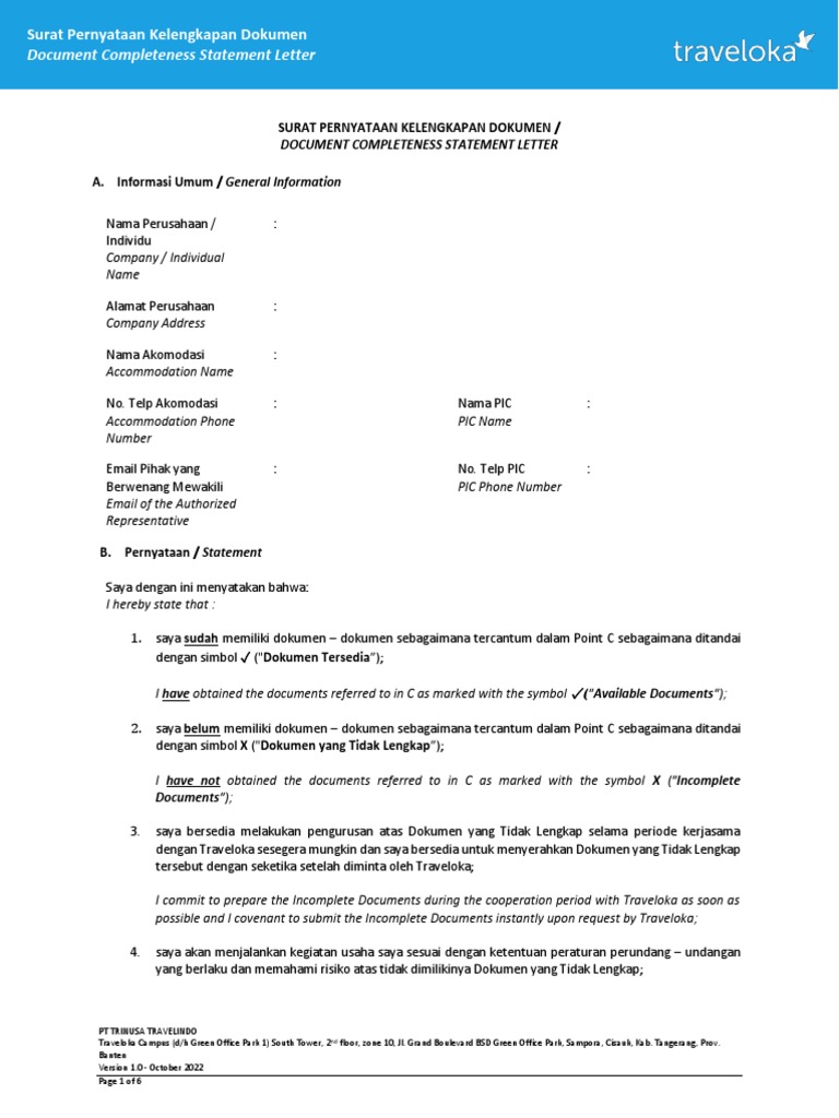 Surat Kelengkapan Dokumen | PDF