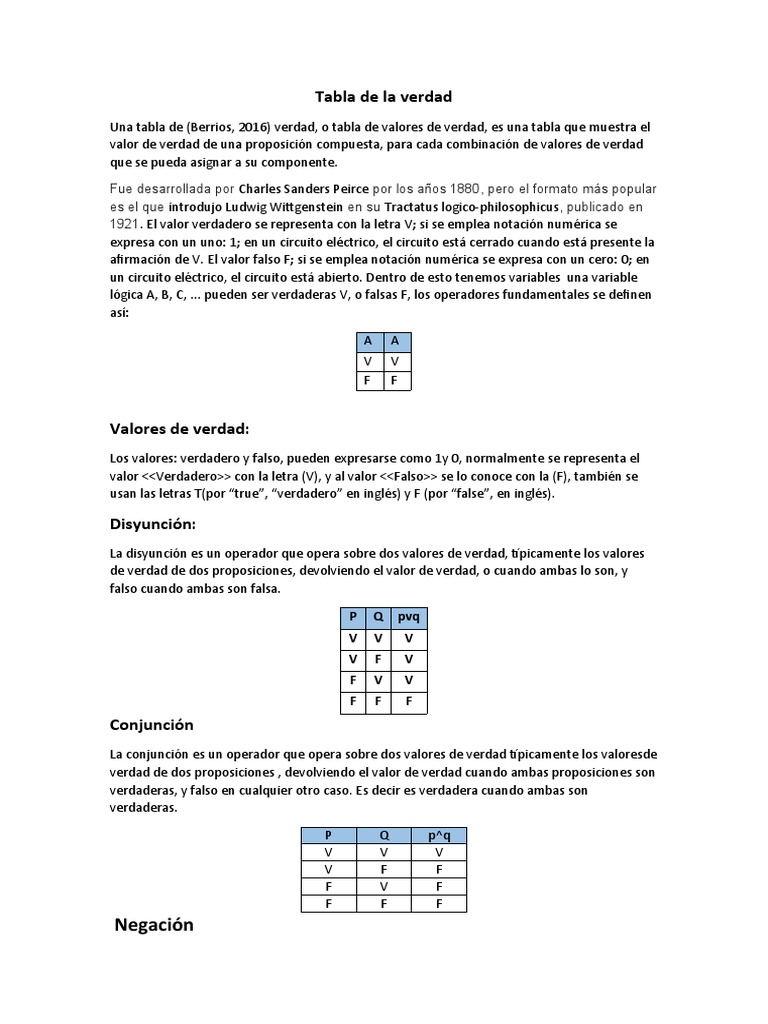 Tabla de Verdad y Operadores Lógicos | PDF | Proposición | Si y solo si