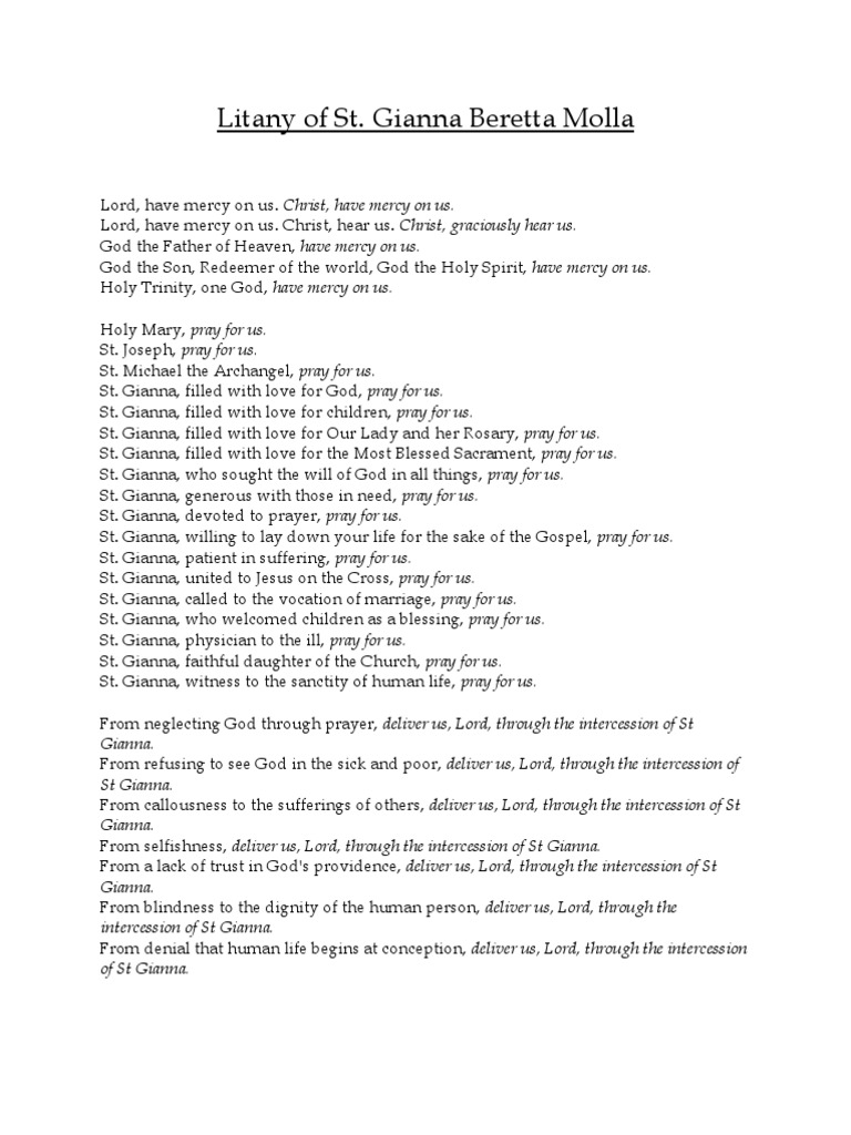 Litany of Saint Gianna Beretta Molla | PDF | Mercy | Prayer