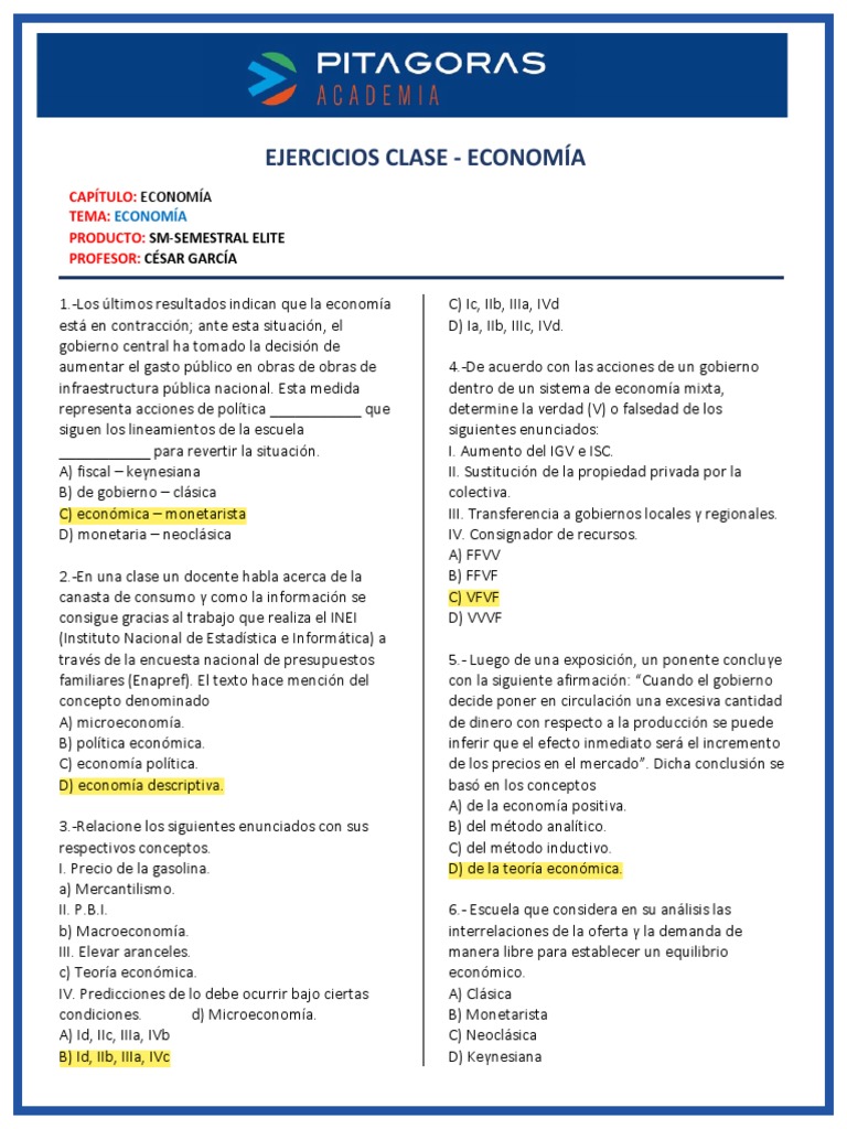 SSEMA-EP-Ejerc 01-ECONOMÍA-Prof César García | PDF | Microeconomía | Economía keynesiana