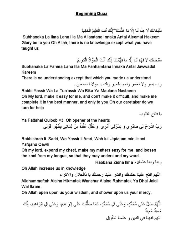 Beginning and Ending Duaa: A Collection of Common Supplications for Various Occasions | PDF