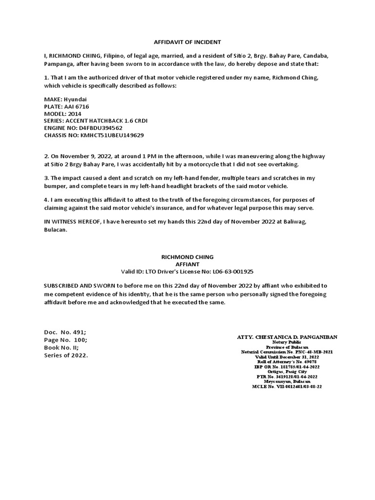 Affidavit of Incident | PDF | Affidavit | Common Law