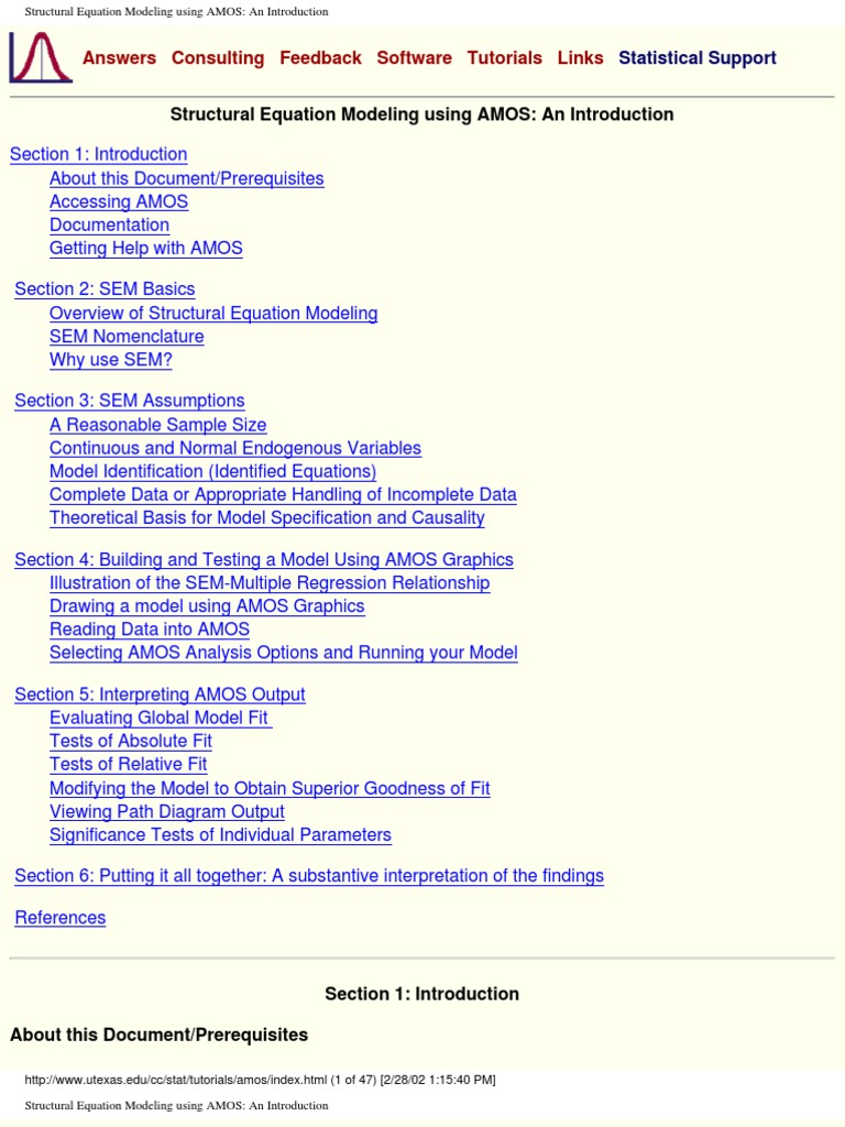 Answers Consulting Feedback Software Tutorials Links: Structural Equation Modeling Using AMOS ...