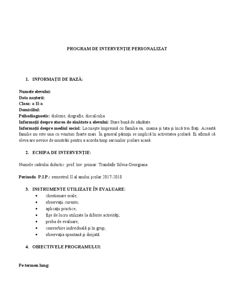 6 Plan de Interventie Personalizat | PDF