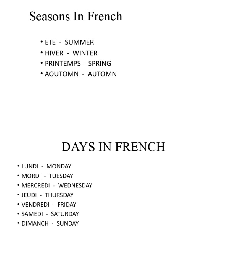 Seasons in French | PDF