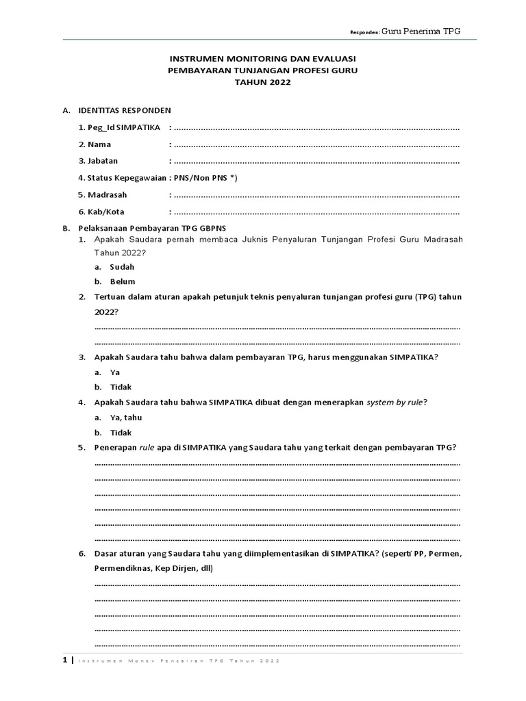 Instrumen Monev TPG 2022 - Guru | PDF | Komputer