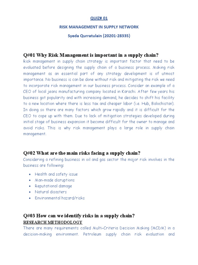 QUIZ#1 | PDF | Risk | Risk Management