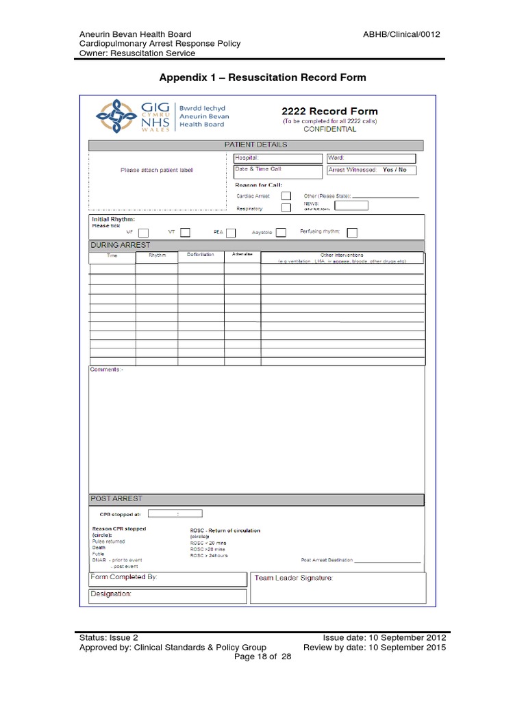 Appendix 1 - Resuscitation Record Form | PDF