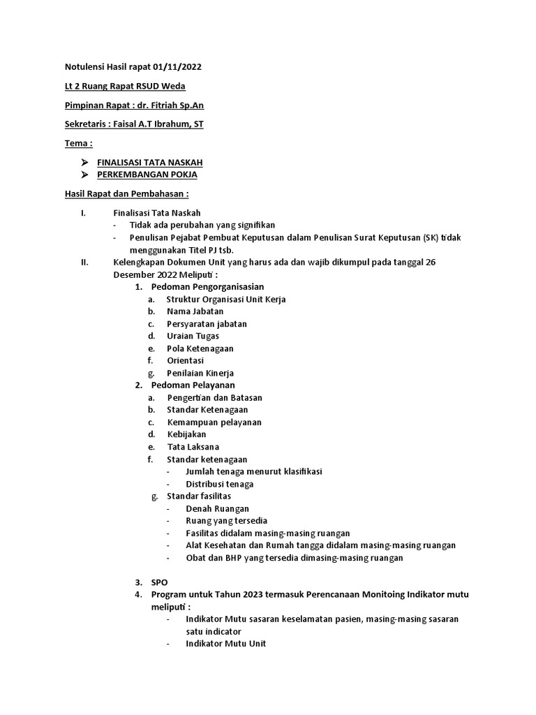 Contoh Notulen Rapat | PDF