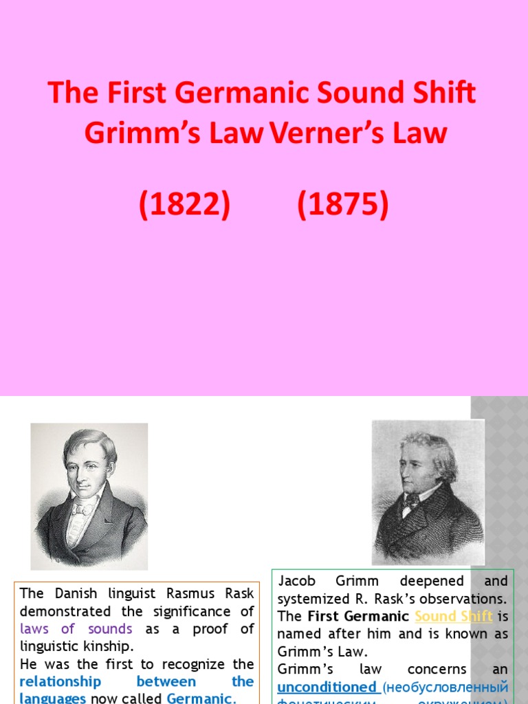 The First Germanic Sound Shift Grimm's Law Verner's Law | PDF ...