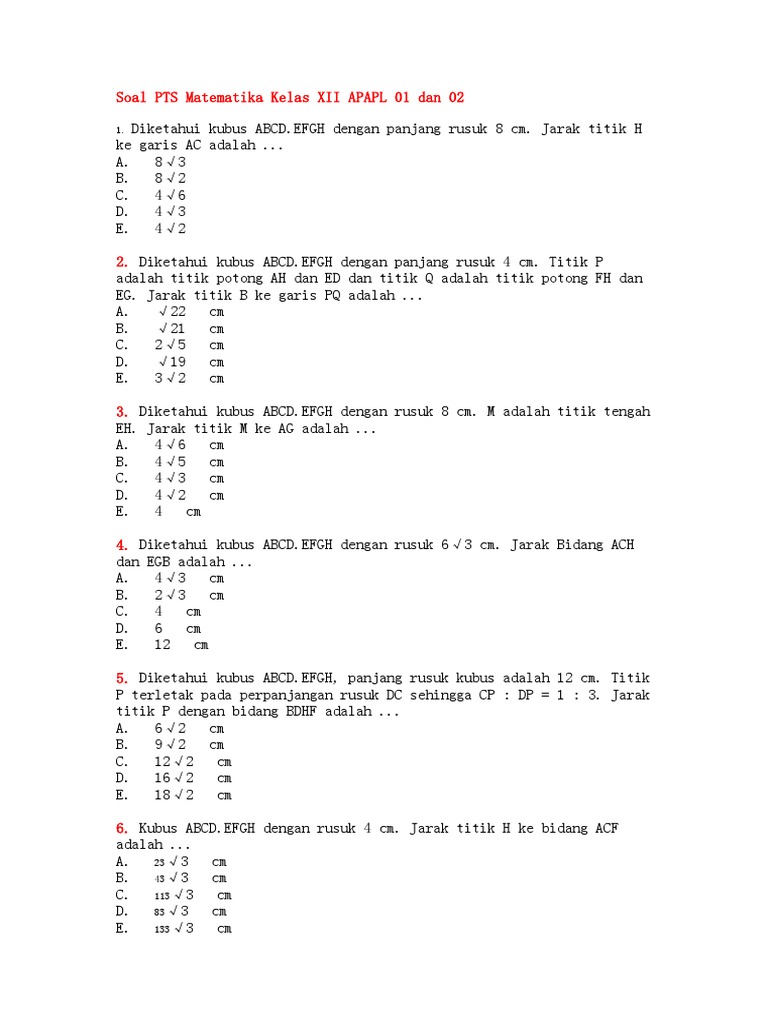 Soal PTS Matematika Kelas XII APAPL 01 Dan 02 | PDF | Metode & Bahan Ajar | Griya & Taman