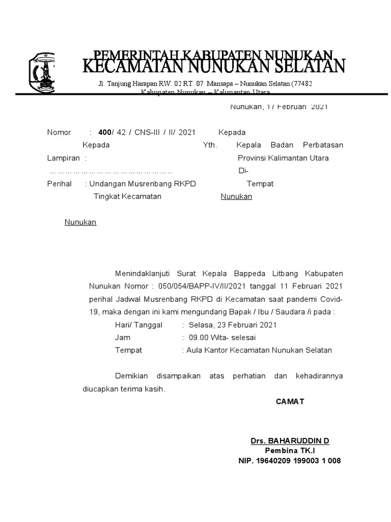 Undangan Musrenbang KECAMATAN 2021 NGH | PDF