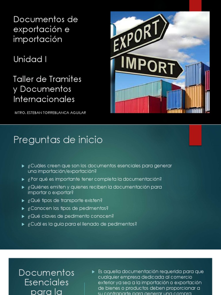 Documentos de Exportación e Importación Unidad I | Descargar gratis PDF | aduana | Exportaciones