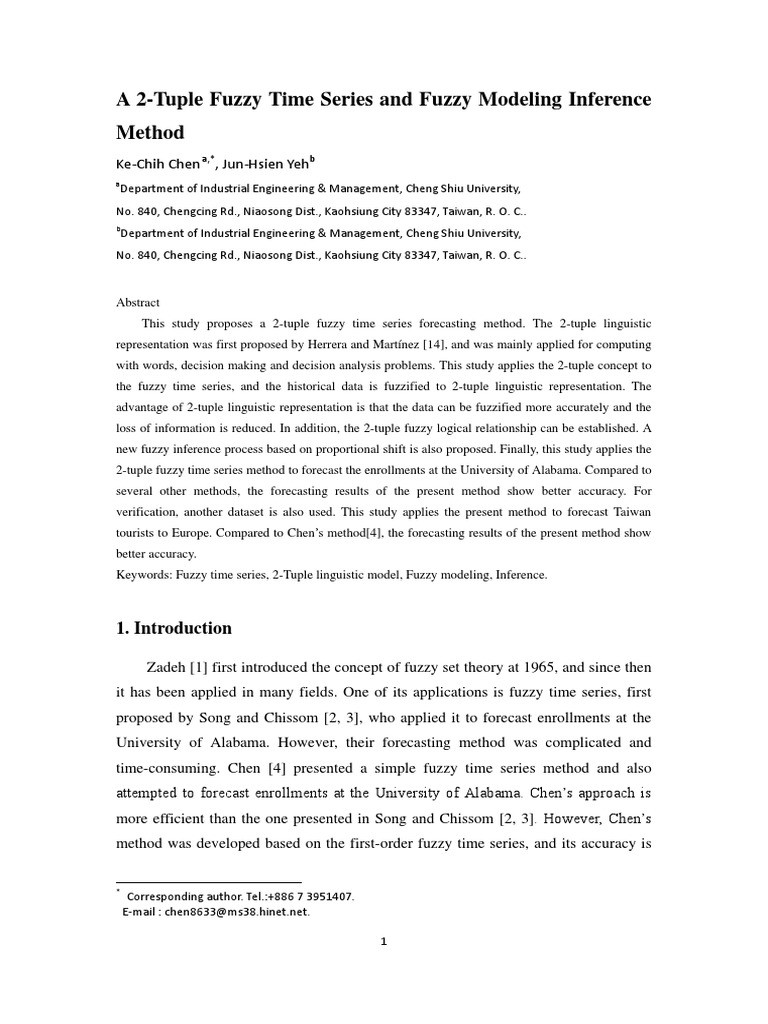 A 2-Tuple Fuzzy Time Series and Fuzzy Modeling Inference Method2 | PDF | Fuzzy Logic | Time Series
