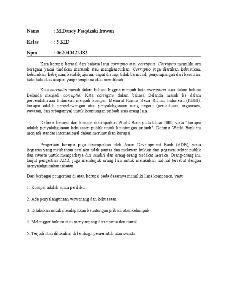 Kasus Korupsi - M.Dandy Faiqdzaki Irawan - 5 KID | PDF | Hukum