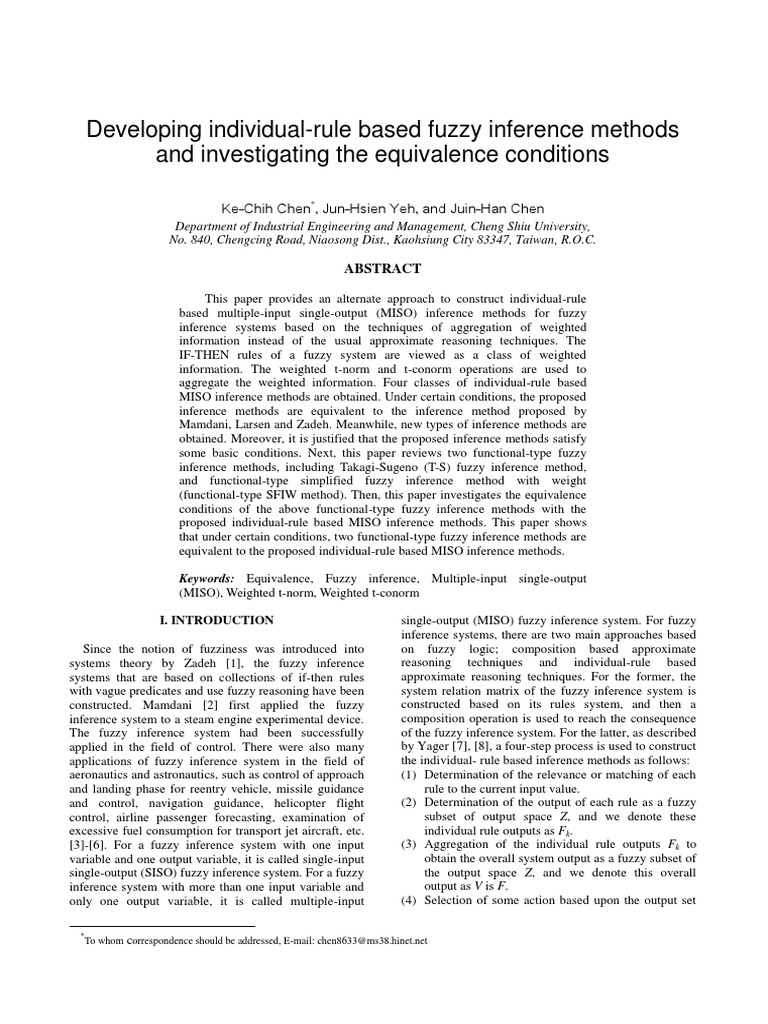 Developing Individual Rule Based Fuzzy Inference Methods and ... Developing Individual Rule Based Fuzzy Inference Methods and ...