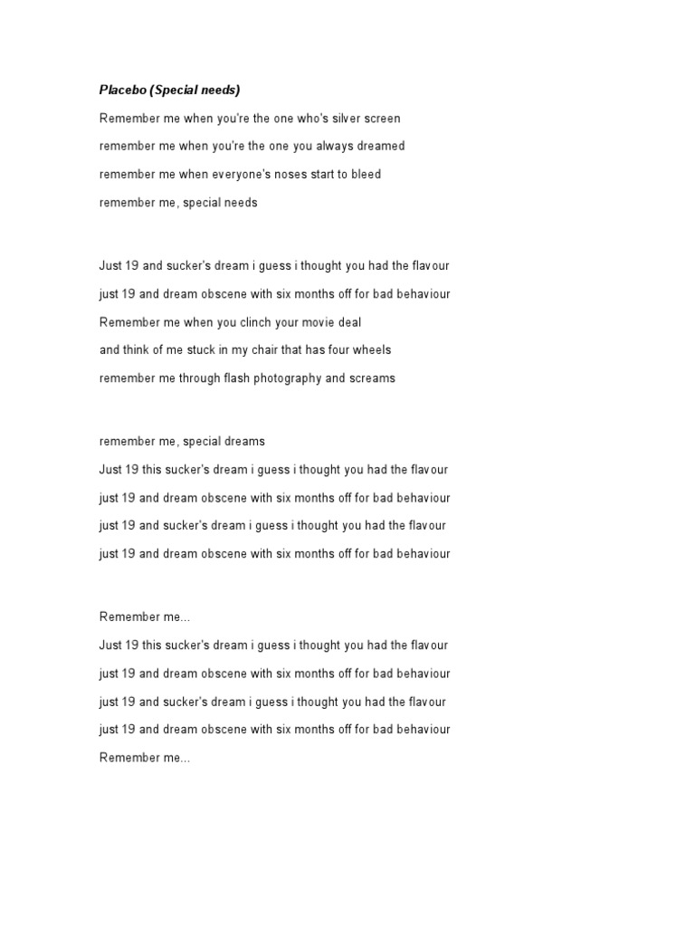 Placebo (Special Needs) | PDF