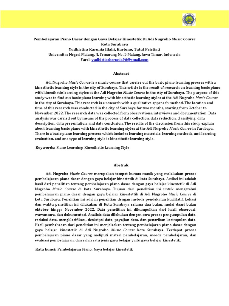 Yudhistira Karunia Illahi - PSTM - Pembelajaran Piano Dasar Dengan Gaya Belajar Kinestetik Di ...