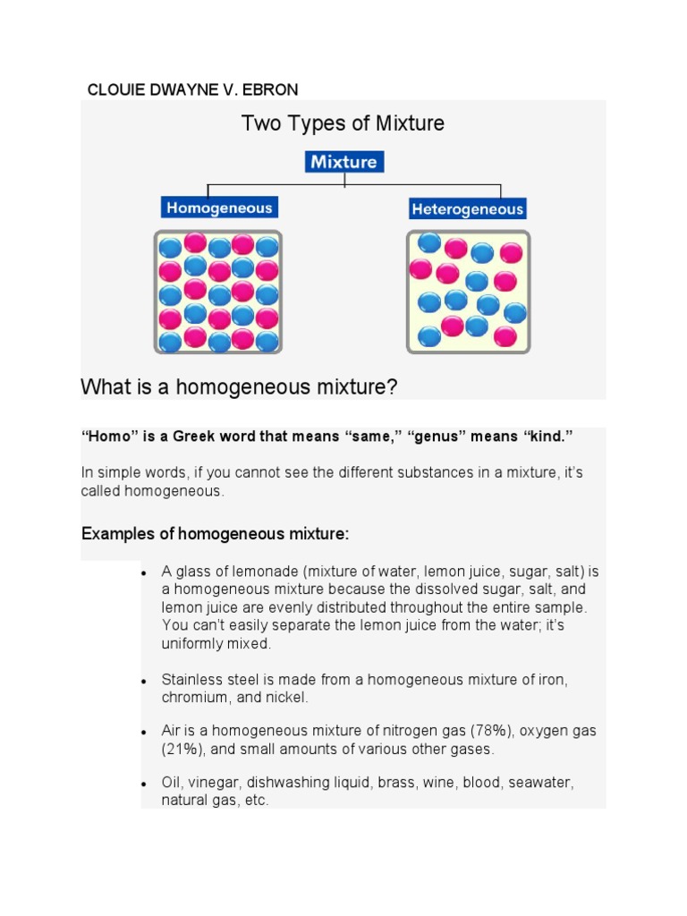 Understanding Homogeneous and Heterogeneous Mixtures | PDF