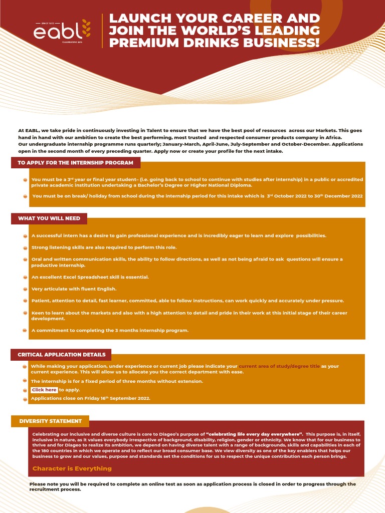 Join EABL's Premium Drinks Internship & Launch Your Career | PDF ...