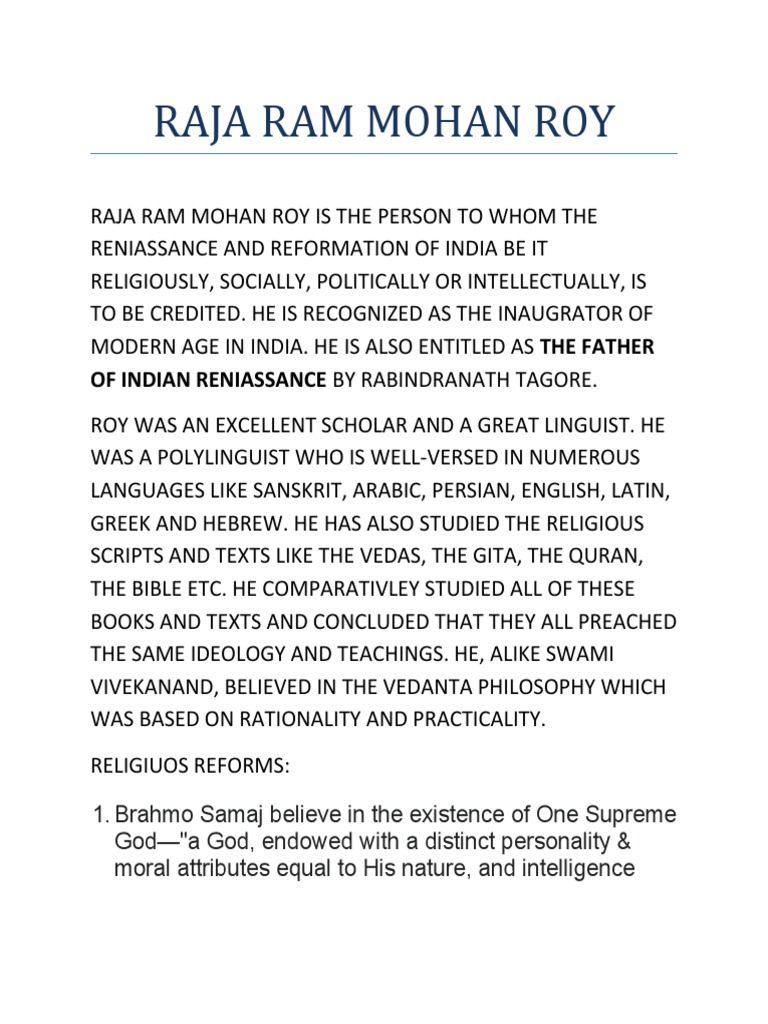 Raja Ram Mohan Roy | PDF