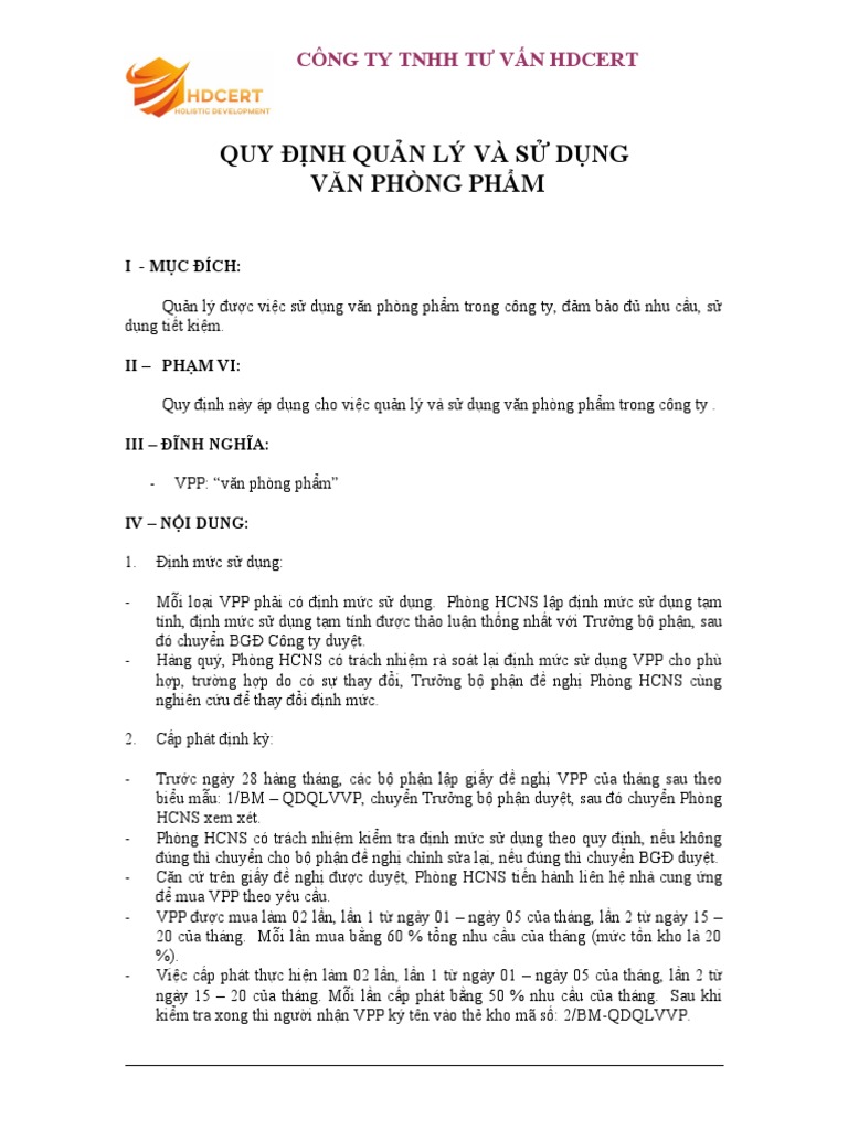 Quy Dinh Quan Ly Van Phong Pham | PDF