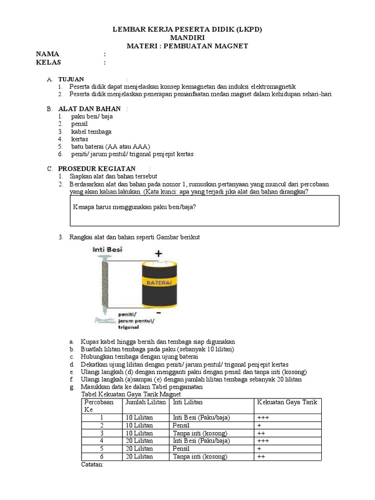 (Template) LKPD - Pembuatan Magnet - Nama - Kelas | PDF