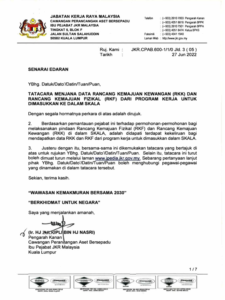 Surat Edaran Tatacara Menjana Data RKK Dan RKF Dari Program Kerja | PDF