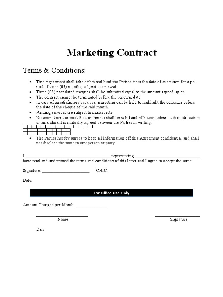 Marketing Contract | PDF | Cheque | Civil Law (Legal System)