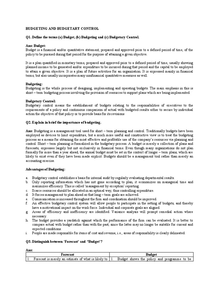 Budget and Budgetary Control Notes | PDF | Budget | Economies