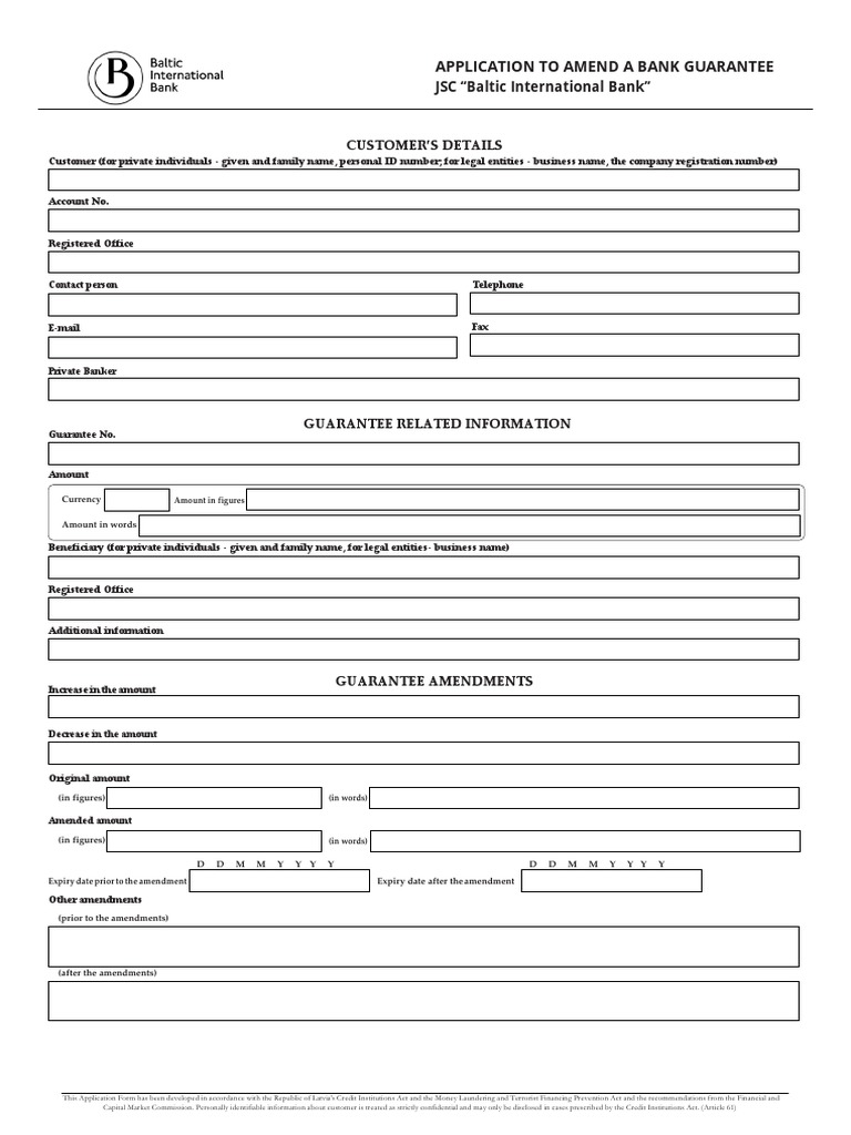 Bank Guarantee Amendment Application | PDF | Banks | Credit