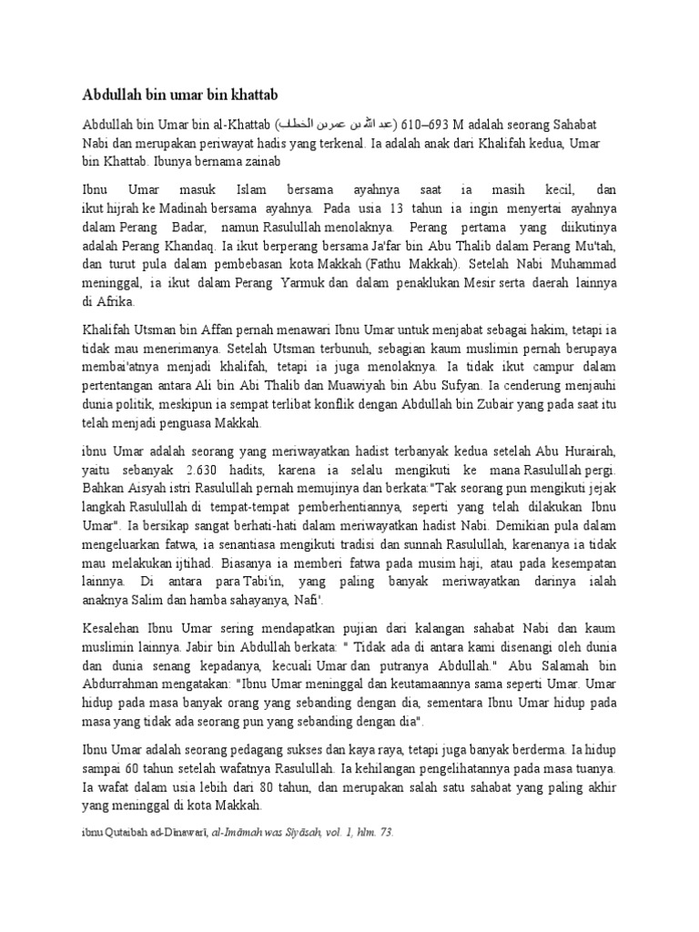 Abdullah Bin Umar Bin Khattab | PDF
